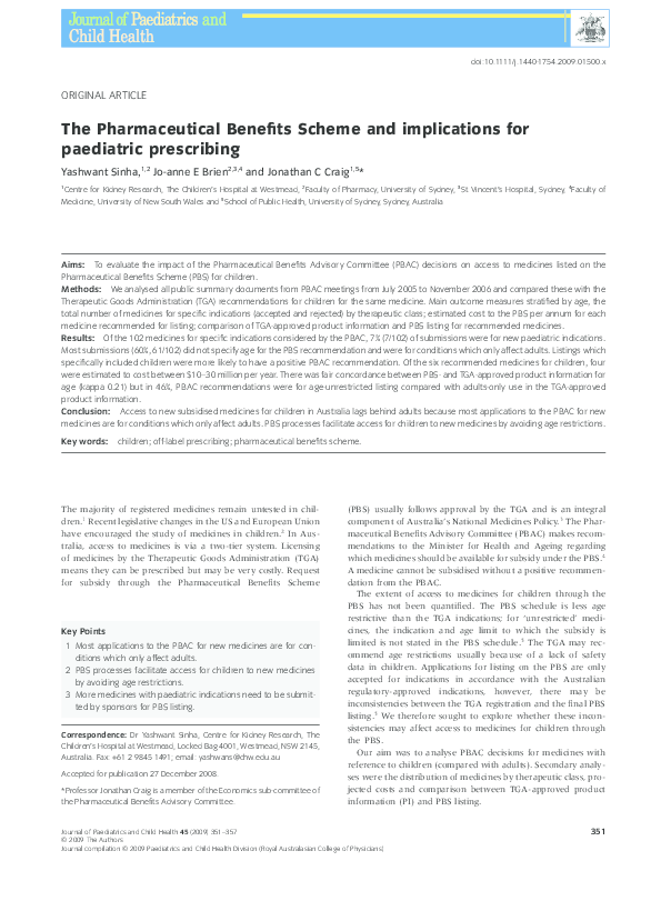 (PDF) The Pharmaceutical Benefits Scheme and implications for paediatric prescribing
