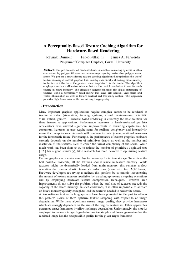 Pdf A Perceptually Based Texture Caching Algorithm For Hardware Based Rendering