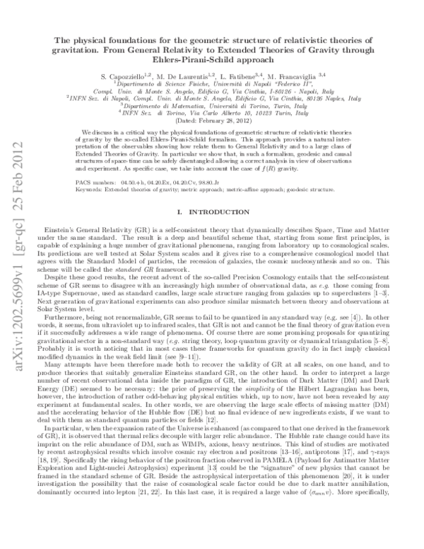 (PDF) THE PHYSICAL FOUNDATIONS FOR THE GEOMETRIC STRUCTURE OF RELATIVISTIC THEORIES OF ...