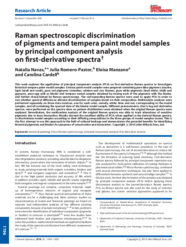 (PDF) Raman spectroscopic discrimination of pigments and tempera paint model samples by ...