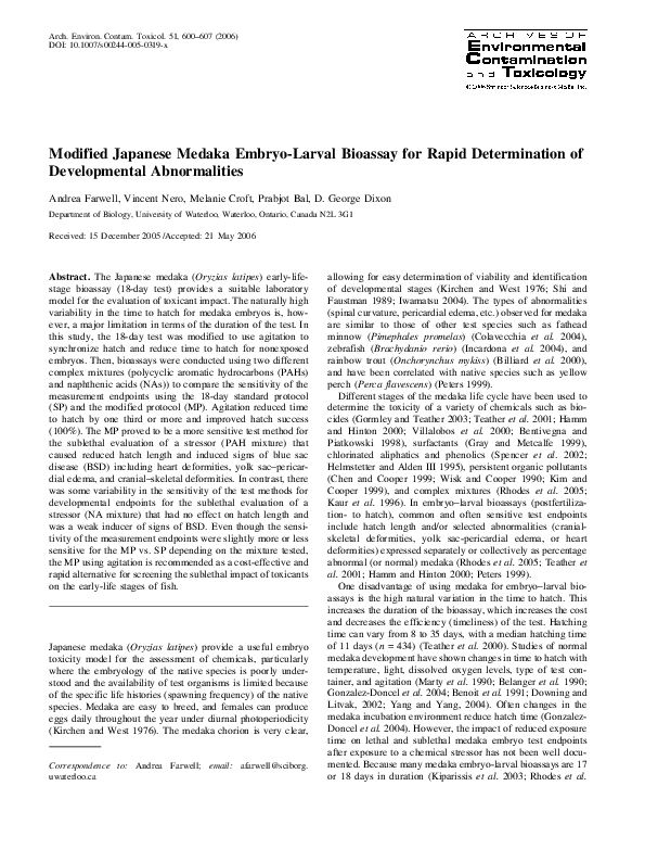 (PDF) Modified Japanese Medaka Embryo-Larval Bioassay for Rapid ...