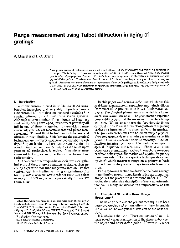 (PDF) Range measurement using Talbot diffraction imaging of gratings