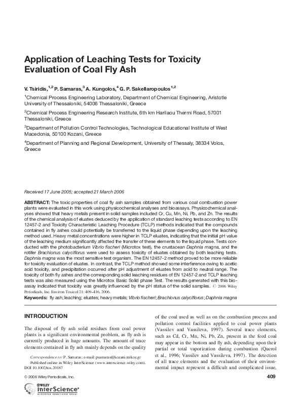 (PDF) Application of leaching tests for toxicity evaluation of coal fly ash