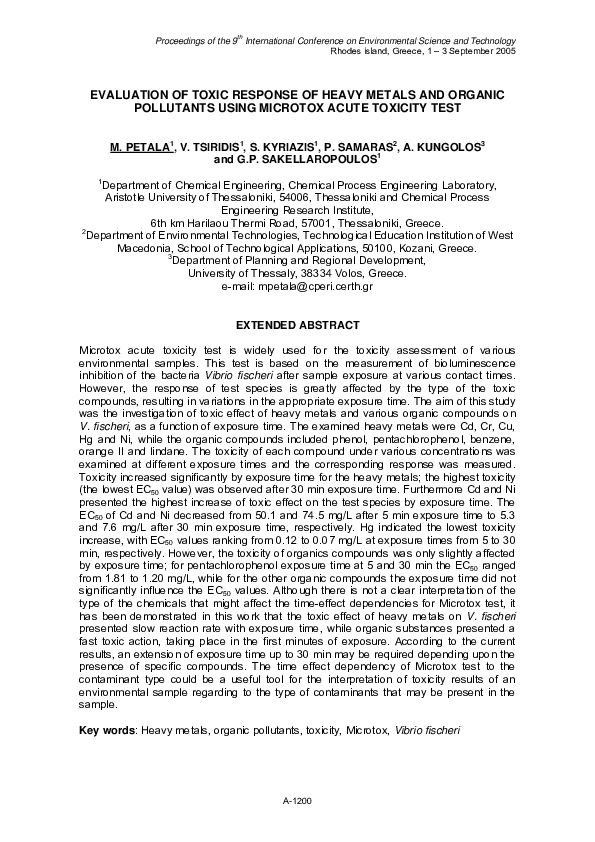 (PDF) Evaluation of Toxic Response of Heavy Metals and Organic ...