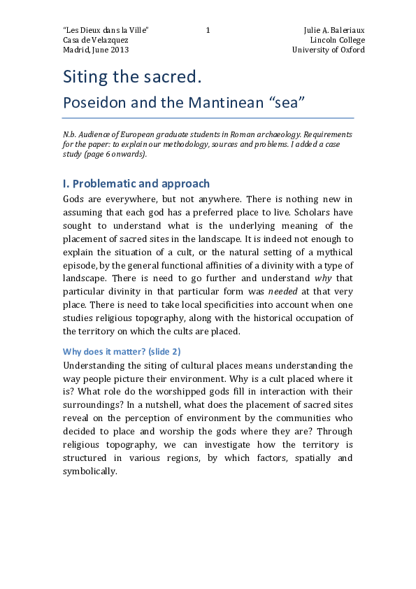 (PDF) Siting the sacred. Poseidon Hippios and the Mantinean "Sea"
