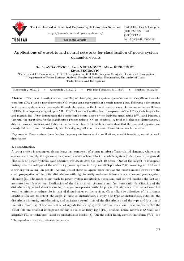 (PDF) Applications of wavelets and neural networks for classification of power system dynamics ...