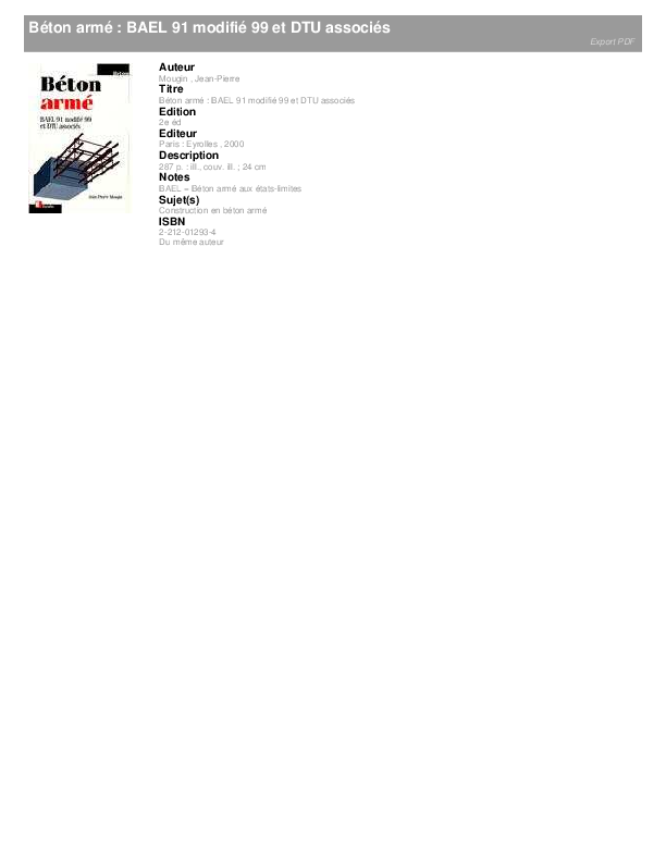 (PDF) Béton armé : BAEL 91 modifié 99 et DTU associés Edition ...