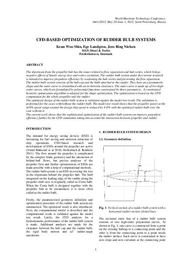 (PDF) CFD-BASED OPTIMIZATION OF RUDDER BULB SYSTEMS
