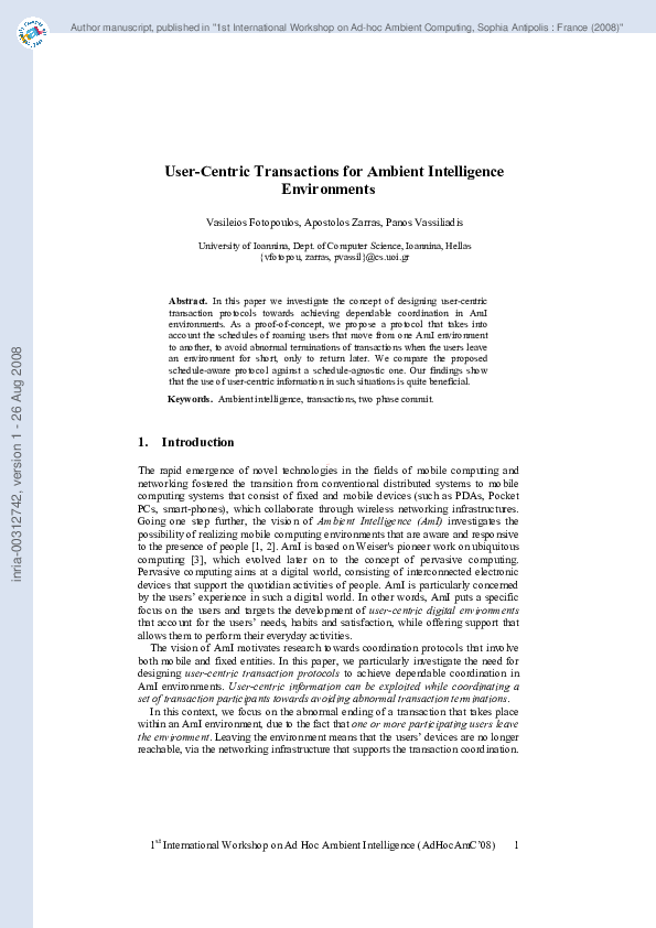 (PDF) User-Centric Transactions for Ambient Intelligence Environments