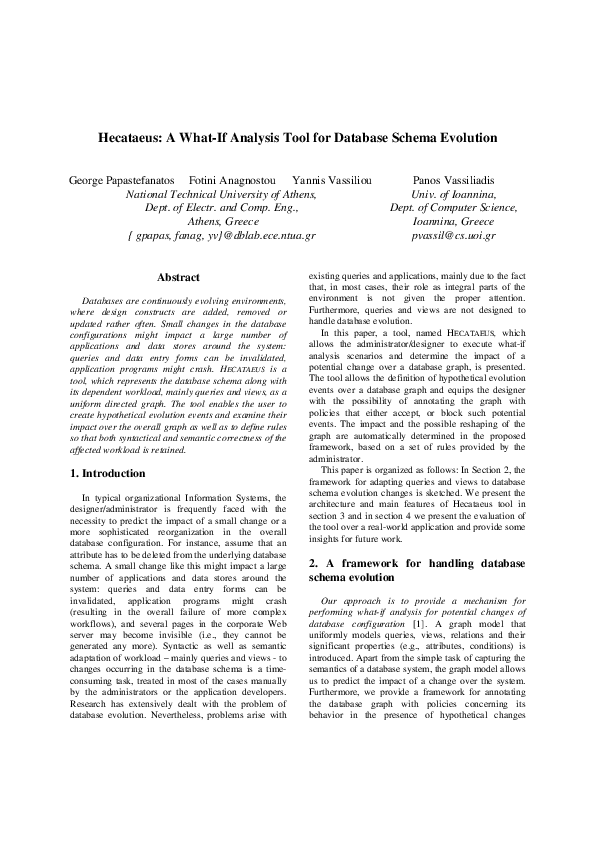 (PDF) Hecataeus: A what-if analysis tool for database schema evolution