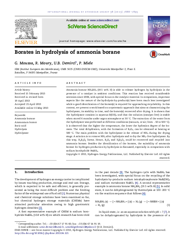 (PDF) Borates in hydrolysis of ammonia borane
