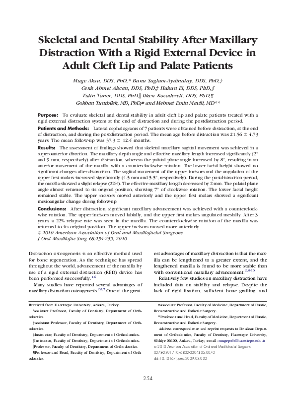 (PDF) Skeletal and Dental Stability After Maxillary Distraction With a ...