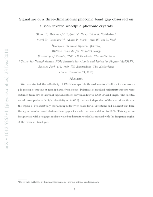 (PDF) Complete three-dimensional photonic bandgap in a simple cubic structure | Rana Biswas ...