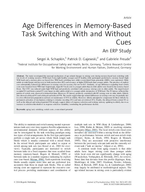 (PDF) Age Differences in Memory-Based Task Switching With and Without Cues