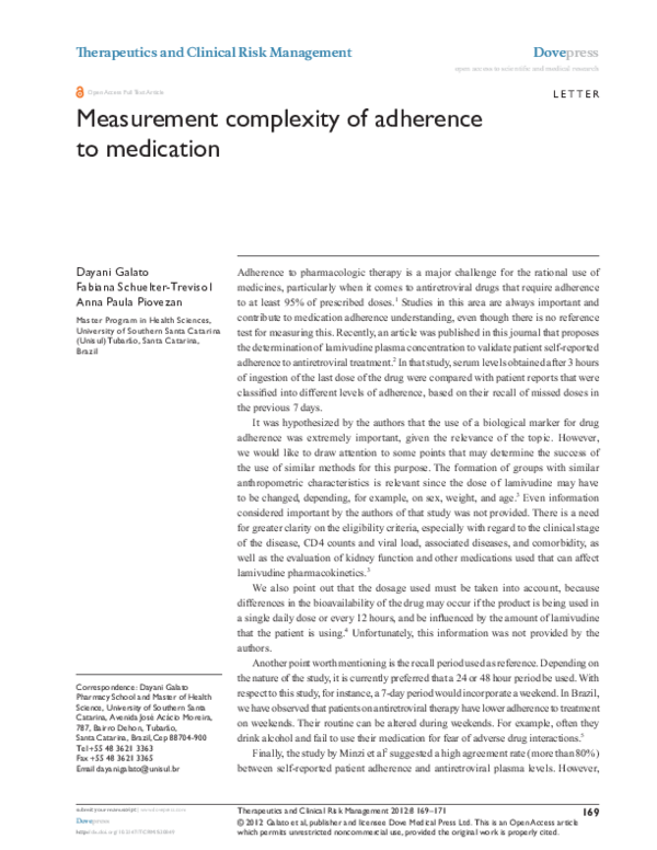 (PDF) Measurement complexity of adherence to medication