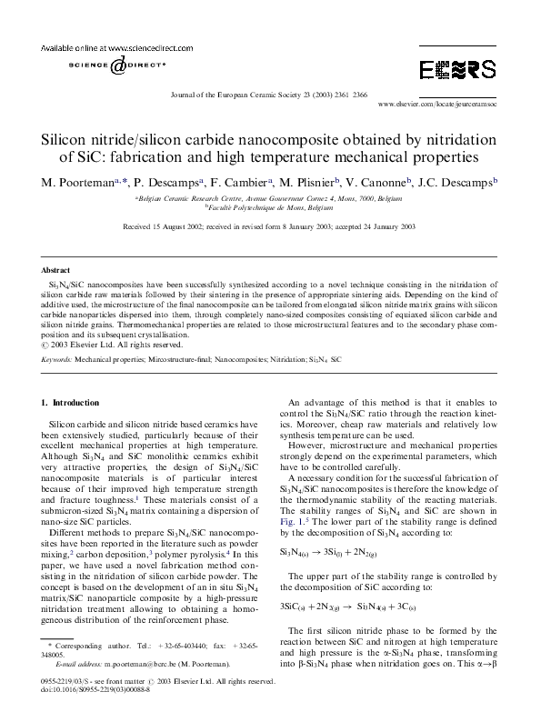 (PDF) Silicon nitride/silicon carbide nanocomposite obtained by ...