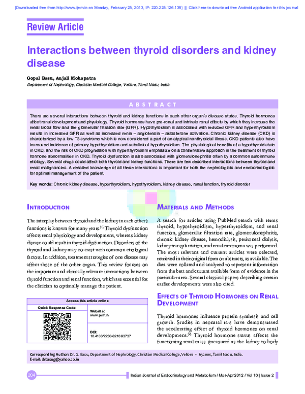 (PDF) Interactions between thyroid disorders and kidney disease