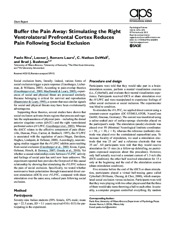 (PDF) Buffer the Pain Away: Stimulating the Right Ventrolateral ...