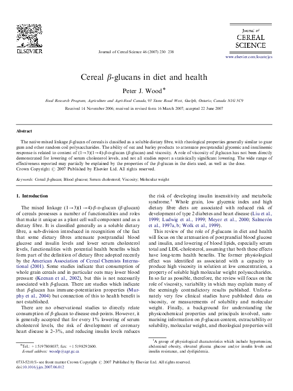 (PDF) Cereal b-glucans in diet and health
