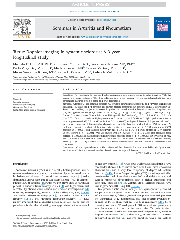 (PDF) Tissue Doppler imaging in systemic sclerosis: A 3-year ...