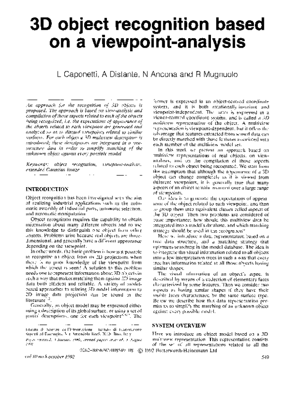 (PDF) 3D object recognition based on a viewpoint-analysis