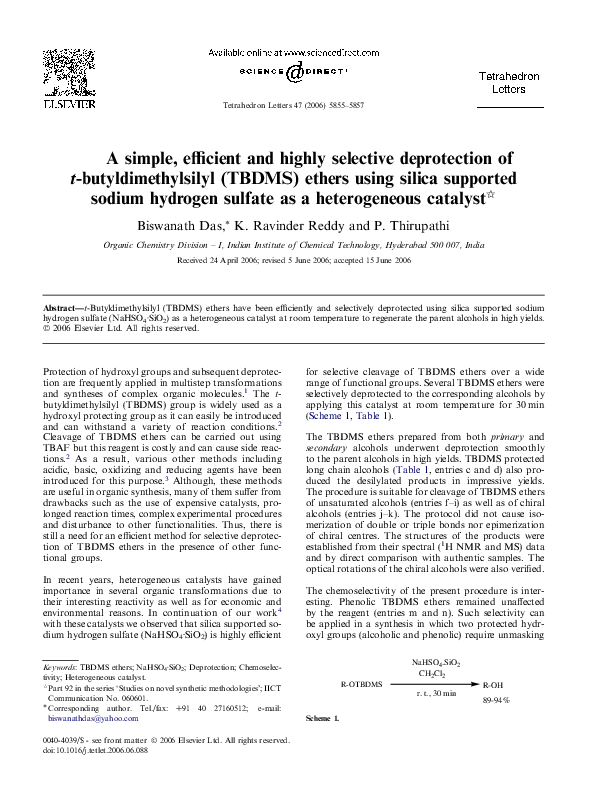 (PDF) A simple, efficient and highly selective deprotection of t ...