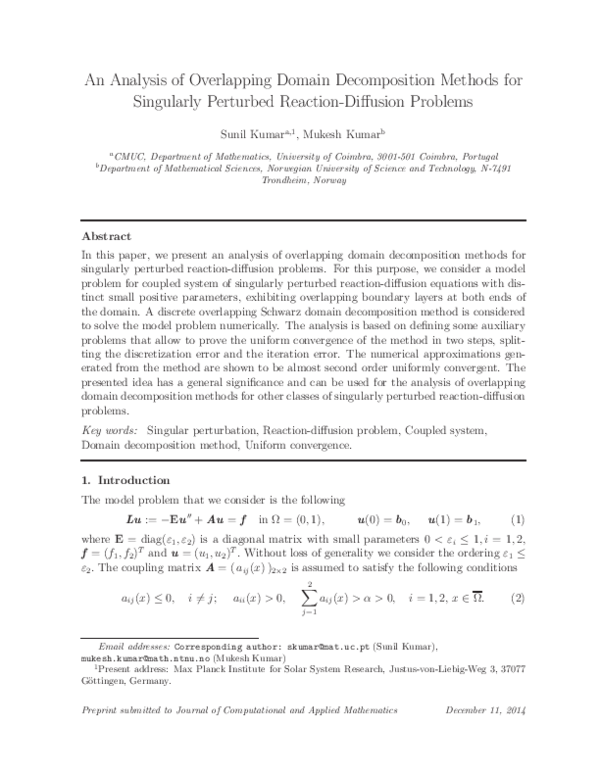(PDF) An analysis of overlapping domain decomposition methods for singularly perturbed reaction ...