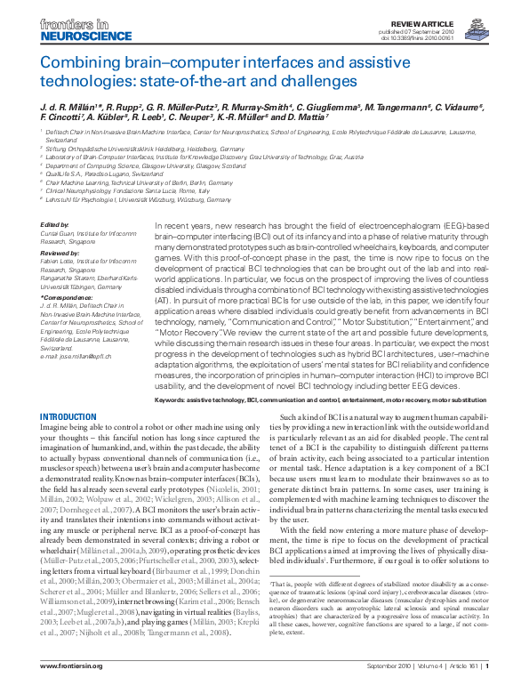 Pdf Combining Brain Computer Interfaces And Assistive Technologies State Of The Art And