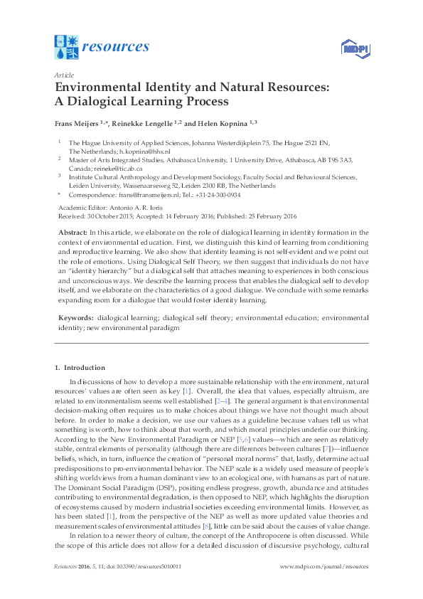 (PDF) Environmental Identity and Natural Resources: A Dialogical ...