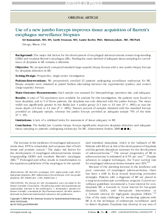 (PDF) Use of a new jumbo forceps improves tissue acquisition of Barrett ...