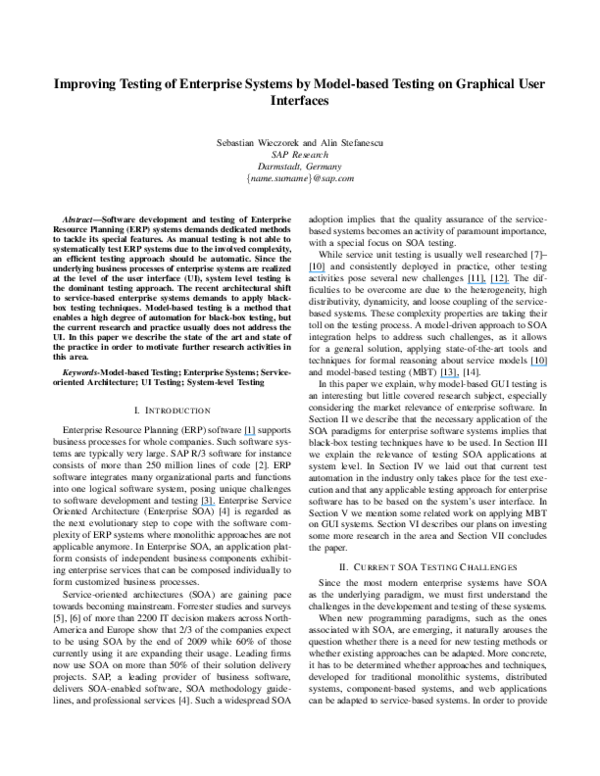 Pdf Improving Testing Of Enterprise Systems By Model Based Testing On Graphical User Interfaces