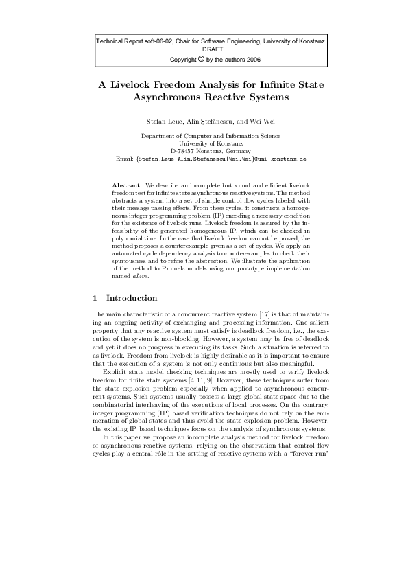 (PDF) A Livelock Freedom Analysis for Infinite State Asynchronous Reactive Systems