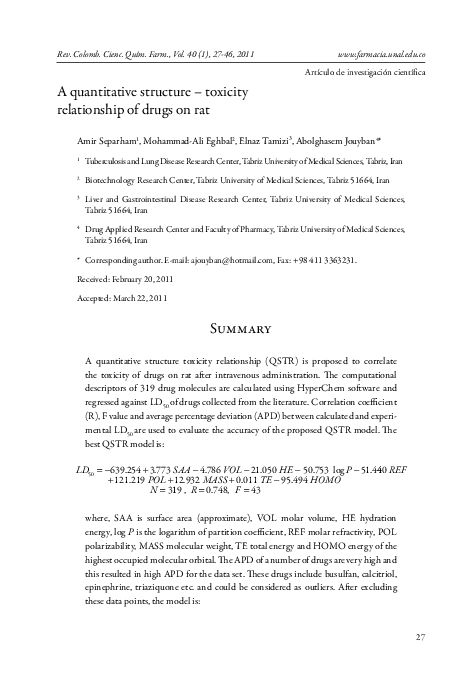 (PDF) Quantitative structure-toxicity relationship study of some ...