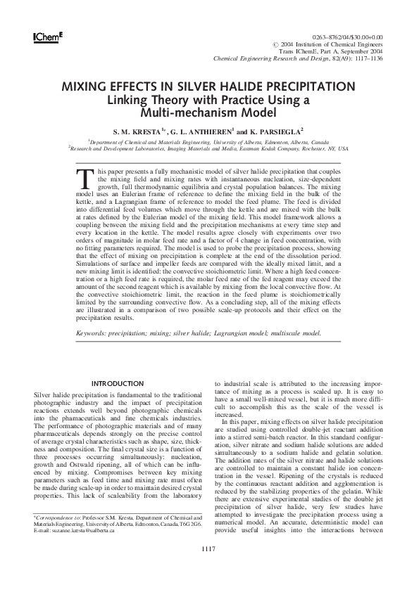 (PDF) Mixing Effects in Silver Halide Precipitation