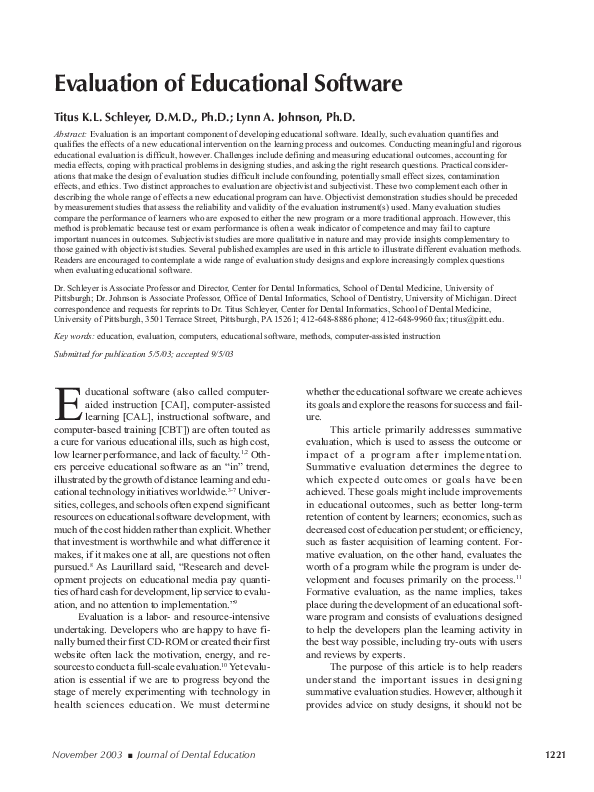 (PDF) Evaluation of educational software