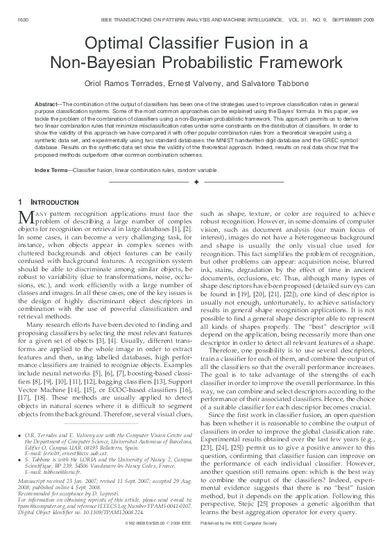 (PDF) Optimal Classifier Fusion in a Non-Bayesian Probabilistic Framework