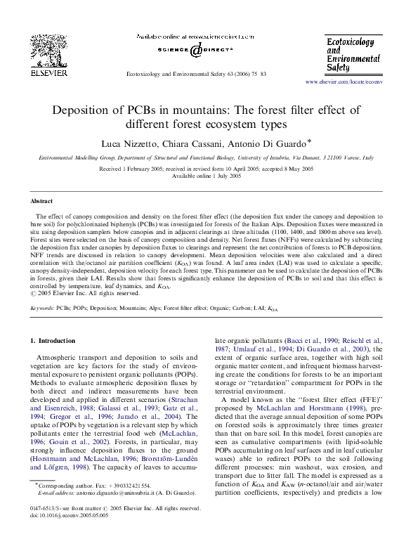 (PDF) Deposition of PCBs in mountains: The forest filter effect of ...
