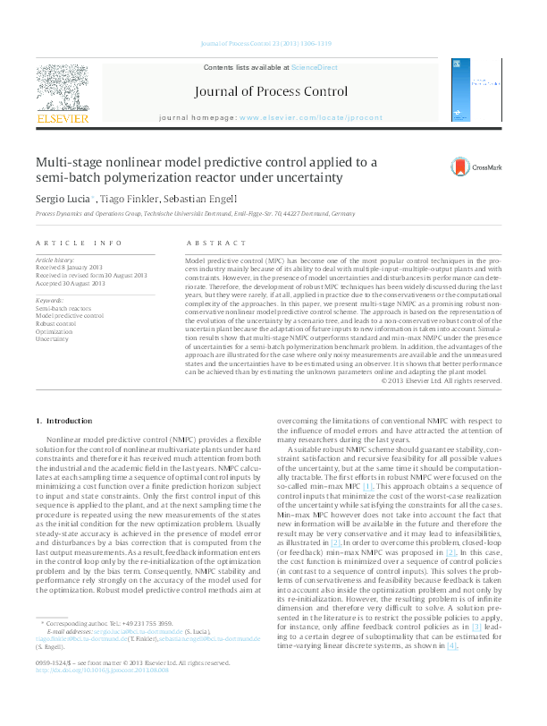 Pdf Multi Stage Nonlinear Model Predictive Control Applied To A Semi Batch Polymerization