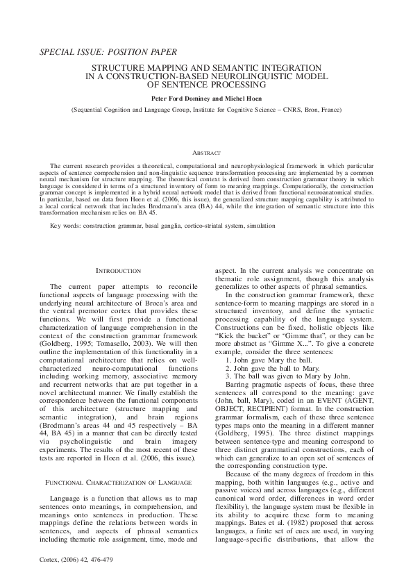 (PDF) SPECIAL ISSUE: POSITION PAPER STRUCTURE MAPPING AND SEMANTIC ...