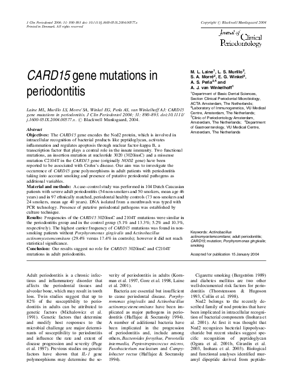 (PDF) CARD15 gene mutations in periodontitis