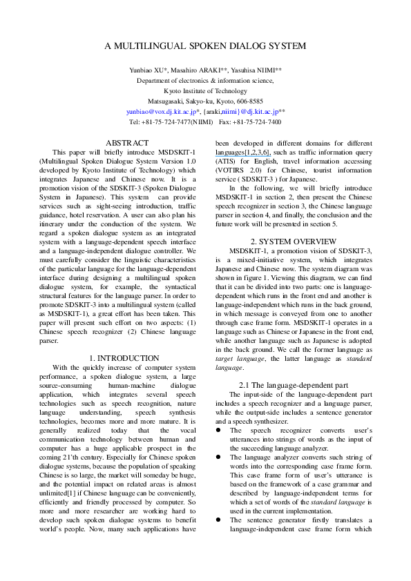 (PDF) Multilingual spoken dialog system