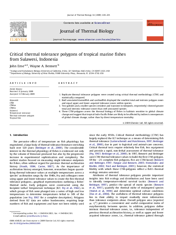(PDF) Critical thermal tolerance polygons of tropical marine fishes ...