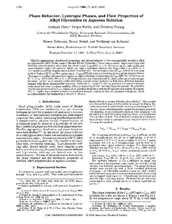 (PDF) Phase Behavior, Lyotropic Phases, and Flow Properties of Alkyl Glycosides in Aqueous Solution