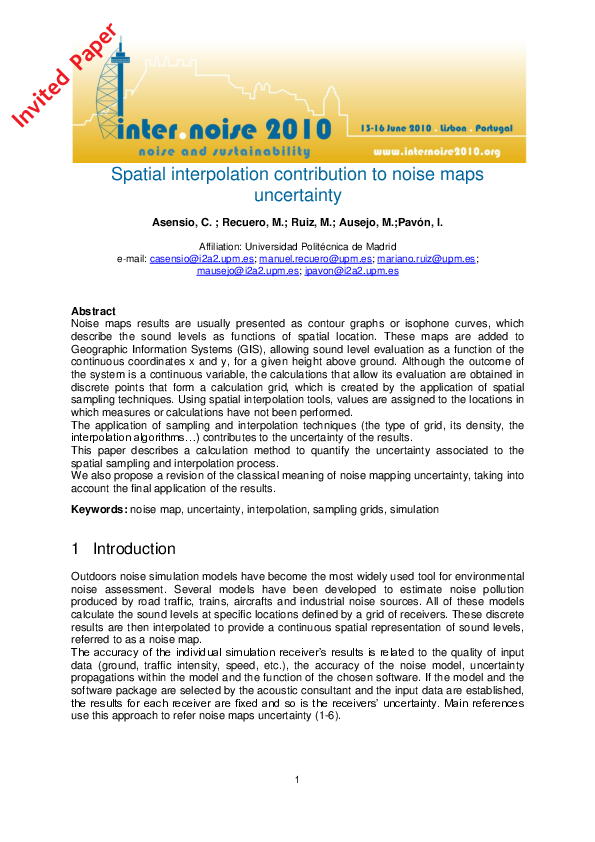 (PDF) Spatial interpolation contribution to noise maps uncertainty