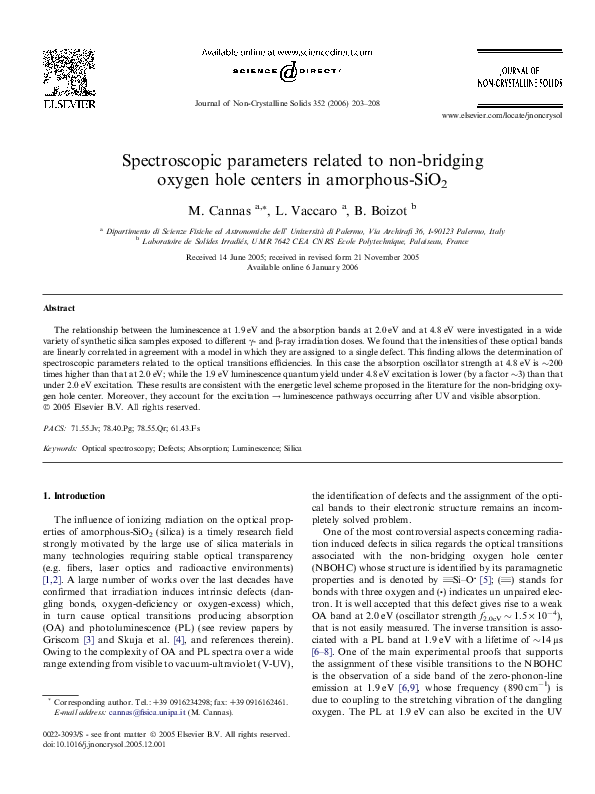 (PDF) Spectroscopic parameters related to non-bridging oxygen hole ...