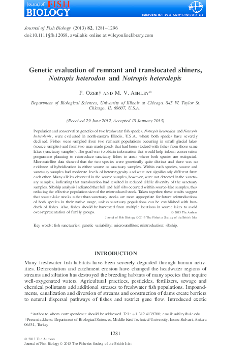 (PDF) Genetic evaluation of remnant and translocated shiners, Notropis ...