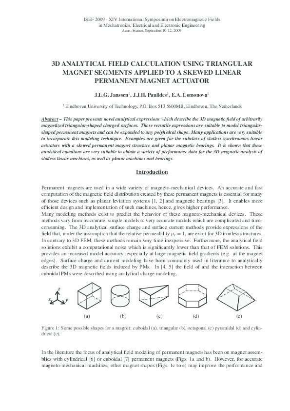 (PDF) 3D ANALYTICAL FIELD CALCULATION USING TRIANGULAR MAGNET SEGMENTS ...
