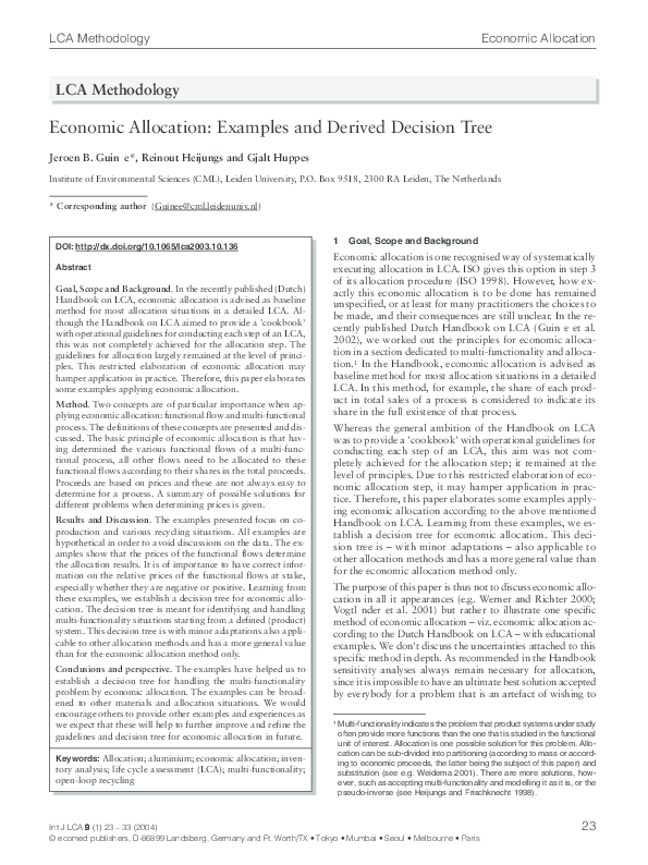 Economic Allocation Examples And Derived Decision Tree
