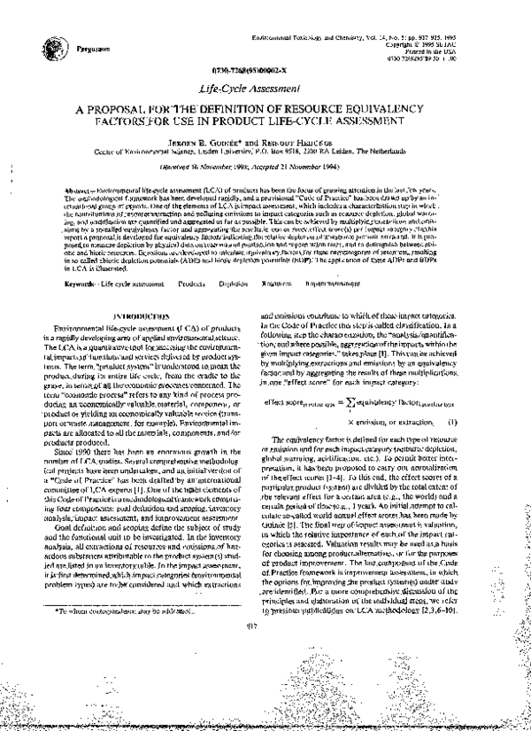 (PDF) A proposal for the definition of resource equivalency factors for ...