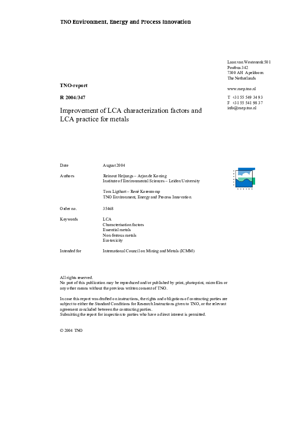 (PDF) Improvement of LCA characterization factors and LCA practice for ...